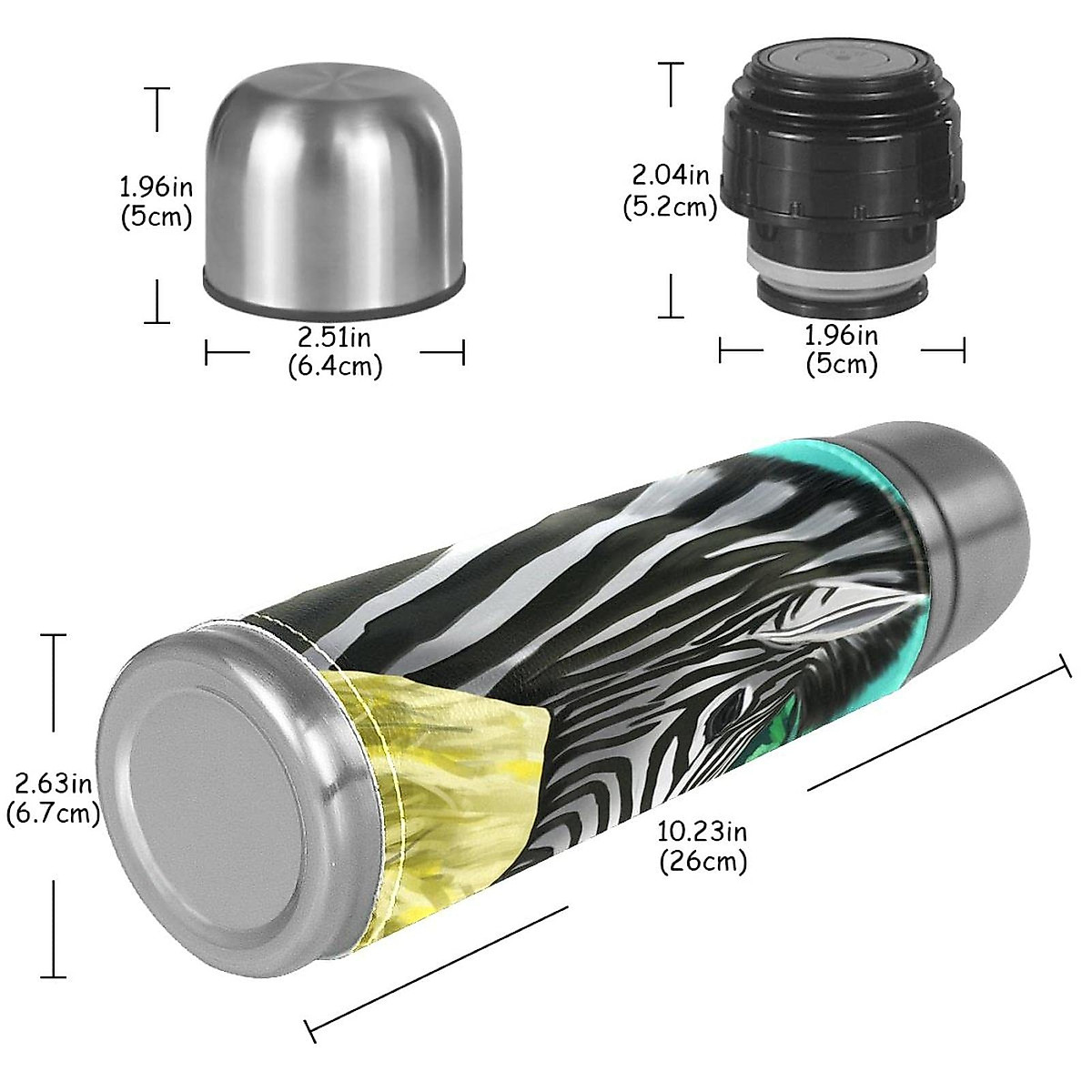 Stainless Steel Leather Vacuum Insulated Mug Zebra Thermos Water Bottle for Hot and Cold Drinks Kids Adults 16 Oz