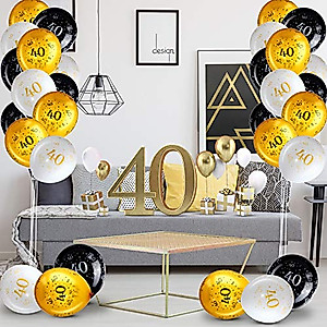 45 Piece 12 Inch 40th Birthday Party Latex Balloons Birthday Forty Anniversary Party Decoration White Gold Black Theme Party Balloon for Birthday Party Supplies Indoor Outdoor Decor