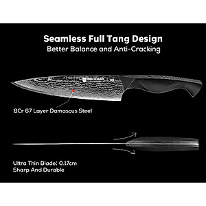 BRODARK Damascus Chef Knife 8 Inch - Ultra Sharp Kitchen Knife, Japanese Knife with Full-Tang Ergonomic Handle, Cooking Knife for Home, Restaurant (Dark Horse Series)