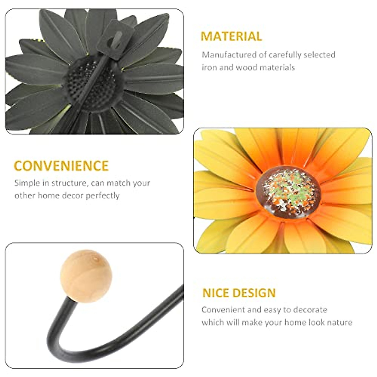 YARNOW Wall Hooks Wall Mounted Art Flower Hook Vintage Metal Sunflower Hooks Keys Aprons Kitchen Wall Hangers for Hanging Coat Hat Key Towel Vintage Hanger Yellow