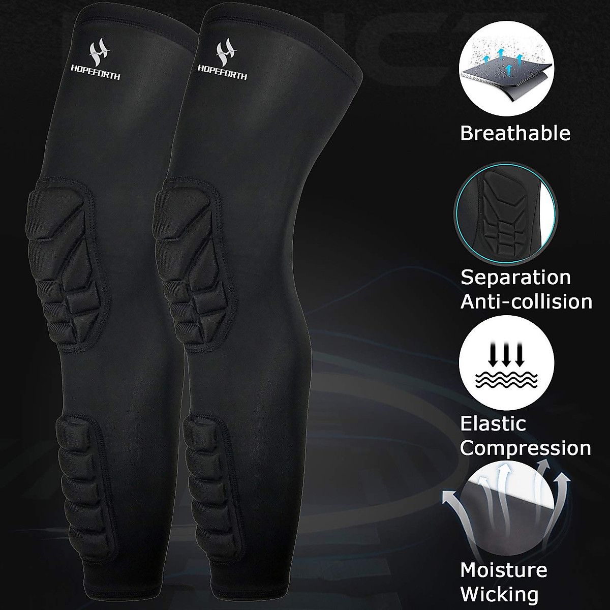 HOPEFORTH Knee Calf Padded 2 Pack Compression Leg Sleeve Thigh Sports Protective Gear Shin Brace Support for Football Basketball Volleyball Soccer Baseball Tennis