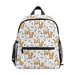 Corgi Dog Backpacks for Kids Girls Boys 10x4x12 IN Cute Yellow Puppies Preschool Toddler Bookbag with Chest Strap Mini School Bags for Kindergarten