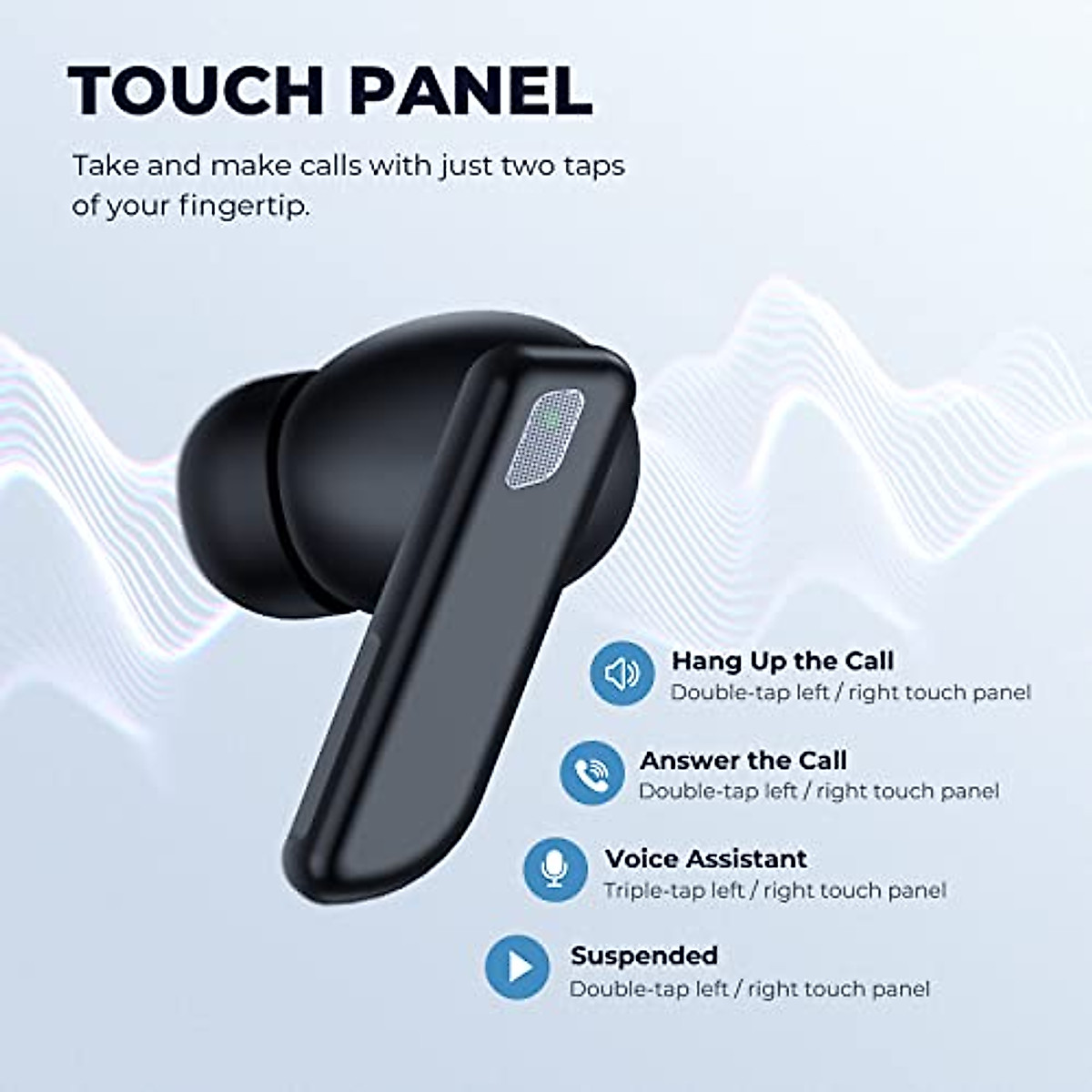 Phonicstudio Apex Pro Active Noise Cancelling Earbuds Bluetooth Headphones True Wireless Earbuds with Mic Bluetooth Earbuds 5.0 Immersive Sound Clear Call IPX5 25H for Sports/Work/Travel - Black