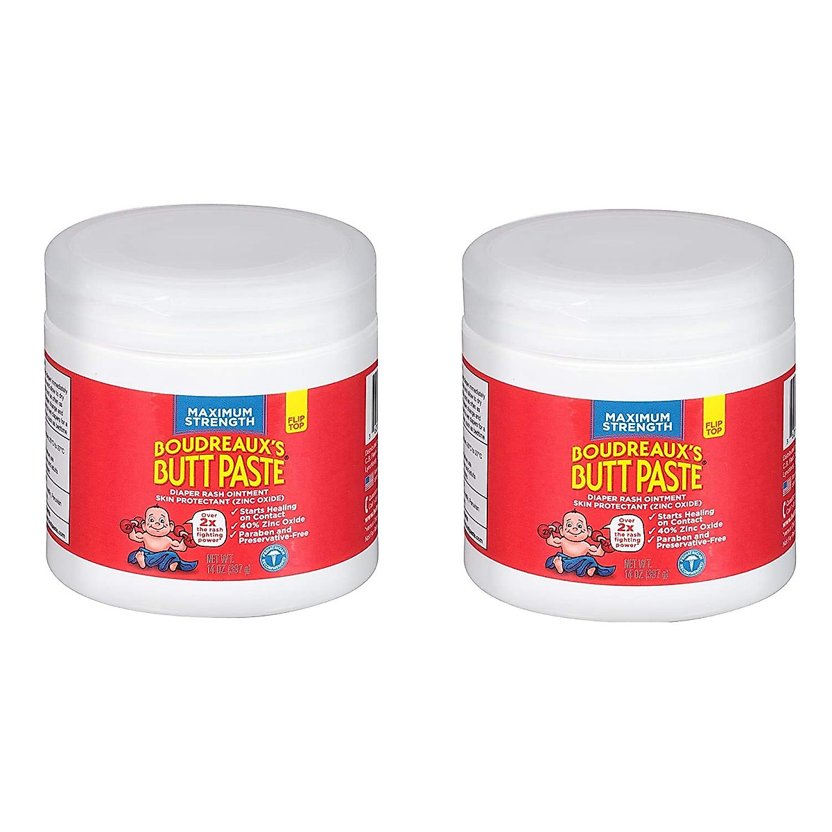 Boudreauxs Butt Paste Diaper Rash Ointment, hmNLJa, Maximum Strength - Contains 40% Zinc Oxide - Pediatrican Recommended - Paraben and Preservative-Free - 2Pack (14 Ounce)