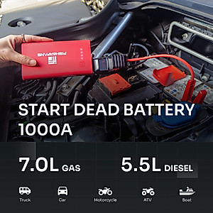 Jump Starter, FISHERFANS Battery Booster Pack up to 7.0L Gas/5.5 Diesel Engines Portable Car Jump Starter with Smart Jumper Cables USB Charge LED Flashlight