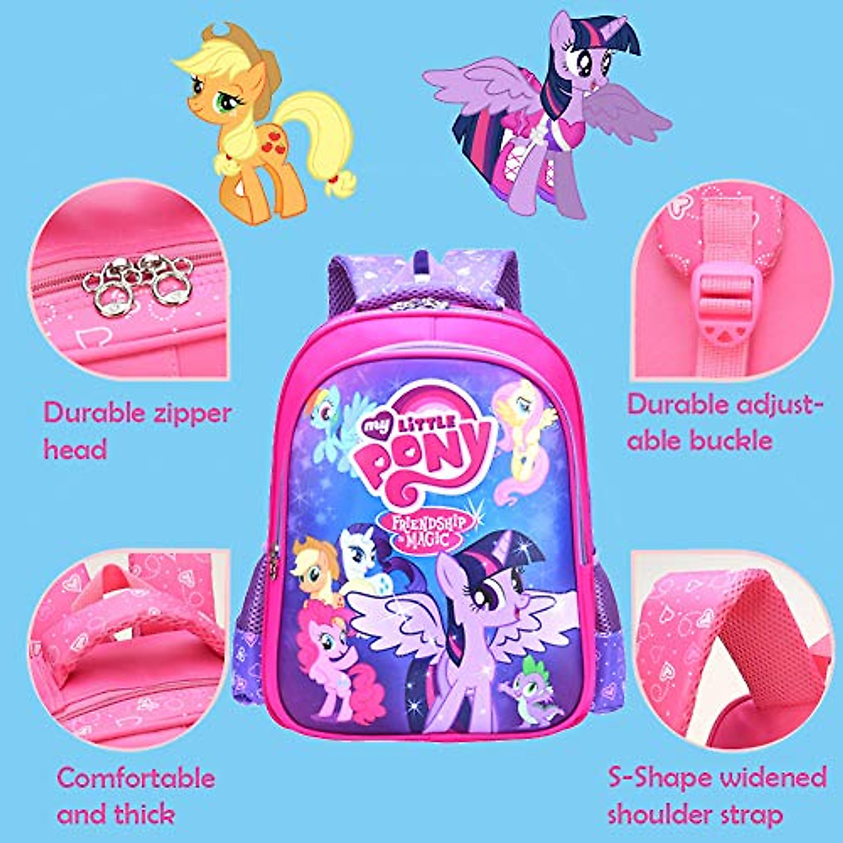 MY L. Pony Backpacks Bookbag Cute Pony Princess Style School Book Waterproof Multi Storey Bags