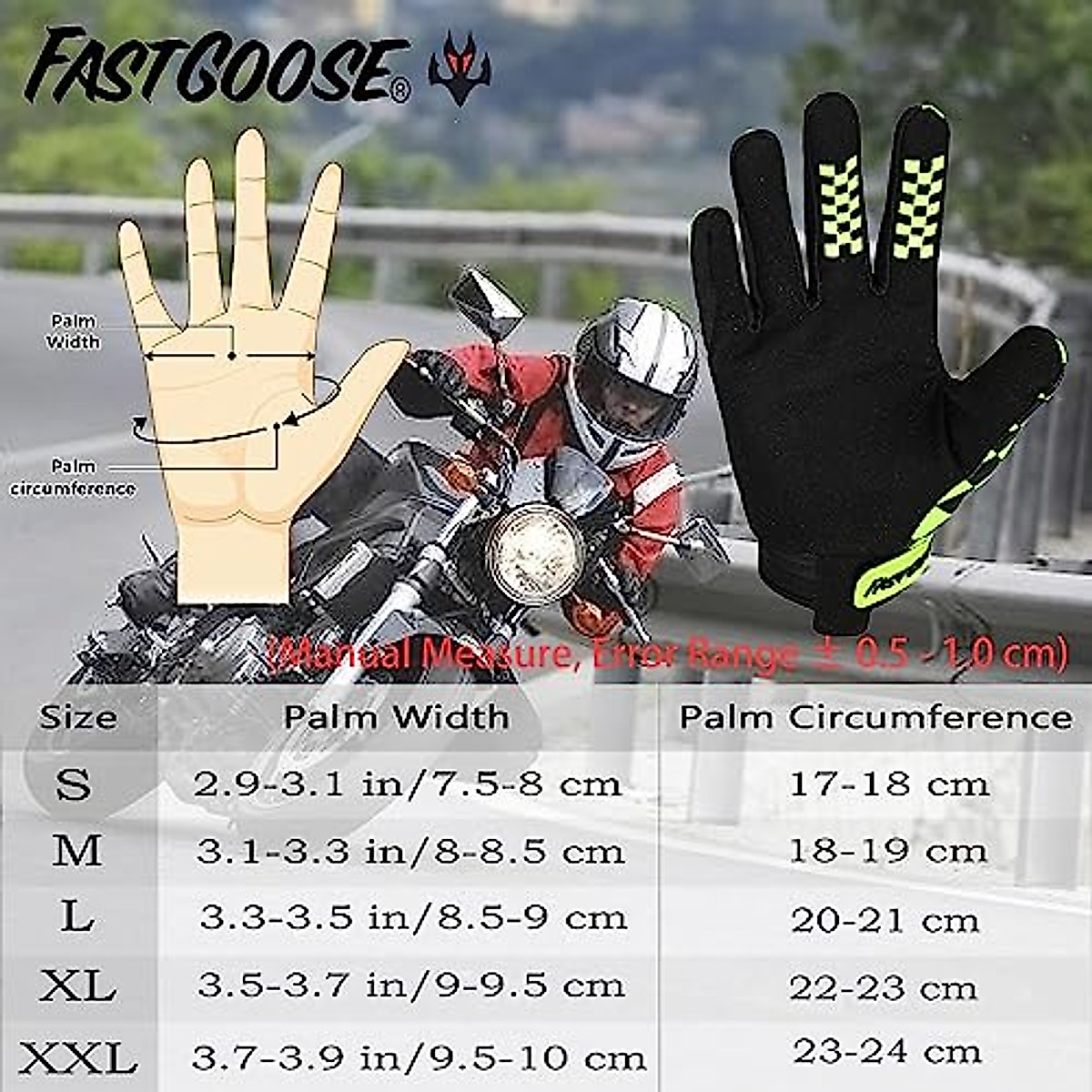 FASTGOOSE Cycling Gloves Bike Gloves Bicycle Gloves for Men/Women,Full-Finger Touch-Screen Breathable Mountain Bike Racing Gloves for ATV MTB,Motocross Gloves Motorcycle Gloves (Green/Bla, Large)