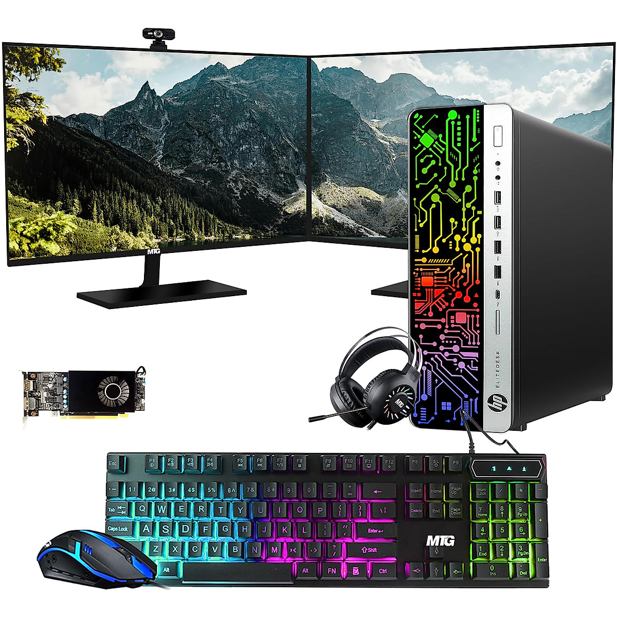 HP G3 RGB Computer PC Intel i5-6th Gen, AMD RX 550 Graphics, 32GB RAM, 240GB SSD + 1TB HDD, MTG 24 Inch Dual Monitor, RGB Keyboard Mouse, Headphone, Webcam, Win 10 Pro (Renewed)