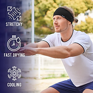 Sports Headbands for Men Moisture Wicking Sweatbands for Women, Lightweight Yoga Hair Bands, Crossfit Or Running Gear, Thin Elastic Workout Head Wraps Black