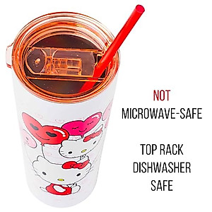 Silver Buffalo Sanrio Hello Kitty Heart Balloons Double Walled Stainless Steel Tumbler with Straw, 22 Ounces
