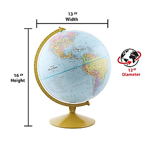 Replogle Explorer World Blue Ocean Globe, Desktop, 12" diameter, Up-to-Date Cartography, Raised Relief, Educational, perfect for Students of all ages