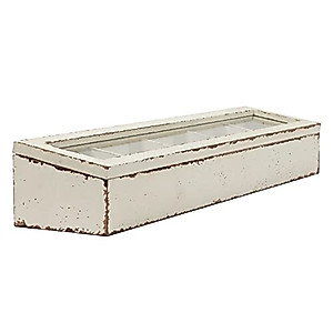 24 Inch Handcrafted Shabby Chic white Wooden Tea Box, Clear Tea Bag Organizer Storage with Lid, 5 Compartments, Rustic Storage Boxes Decorative Small, Wood Desk Organizer, Coffee Condiment Divided Box