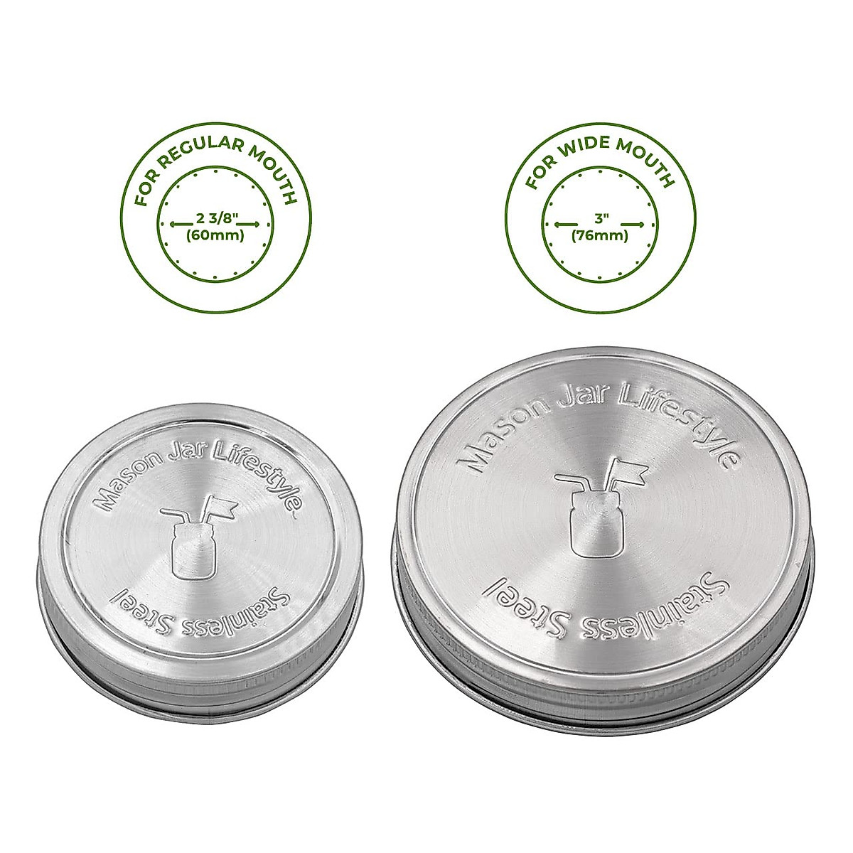 Mason Jar Lifestyle 5 Pack Stainless Steel Storage Lids with Platinum Silicone Liners for Wide Mouth Jars – Heavy Duty Caps for Mason Jars – Airtight & Leak-Proof Design