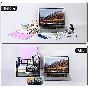 AOFUXTI Office Supplies Desk Organizer - Desk Organizers and Accessories, Office Supplies Set with Pen Holder, Stapler and 72 Clips Set for Office, Home, School, Black