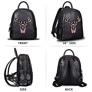 Backpack Purse for Women Genuine Leather Vintage Fashion Bookbag Handmade Casual Satchel (Black)