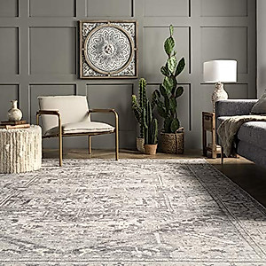 nuLOOM Brielle Machine Washable Vintage Medallion Area Rug, 3' x 5', Grey