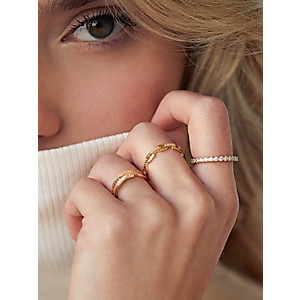 Aobei Pearl 18K Gold Plated Irregular Wave Open Ring for Women Minimalist Band Ring Adjustable Knuckle Finger Jewelry