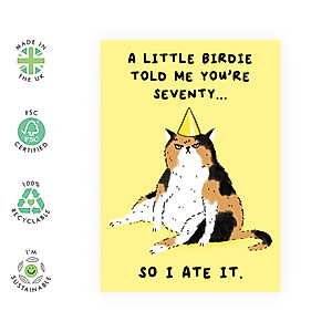 CENTRAL 23 70th Birthday Cards For Men Women - Seventieth Birthday Card For Mom Dad Grandma Grandpa - Funny Cat Bday Card - Comes With Fun Stickers - Made In The UK