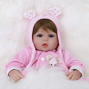 ENADOLL Reborn Baby Doll Realistic Silicone Vinyl Pink Mouse Baby 16 inch Weighted Soft Body Lifelike Doll Gift Set for Ages 3+(Pink Mouse)