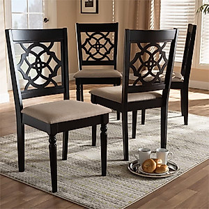 BOWERY HILL 17.9" Modern Oak Wood Dining Chair in Beige/Espresso (Set of 4)
