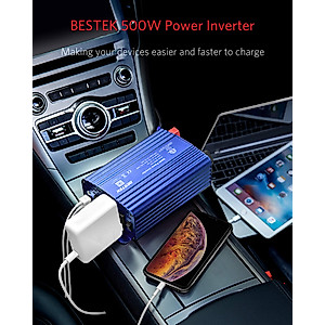 BESTEK 500W Power Inverter DC 12V to 110V AC Converter with 4.8A Dual USB Car Charger ETL Listed (Blue)