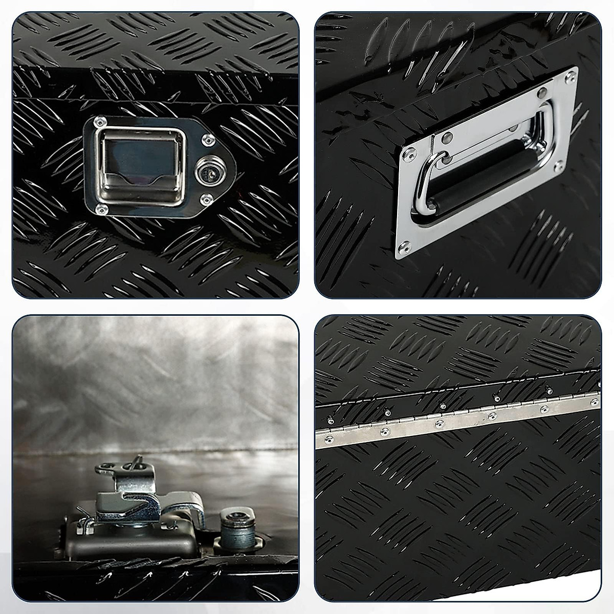 confote 30" Heavy Duty Aluminum Stripes Plated Tool Box Pick Up Truck Bed RV Trailer Toolbox Waterproof Square Storage Organizer with Side Handle, Lock with Keys -30"x 13"x 10"，Black