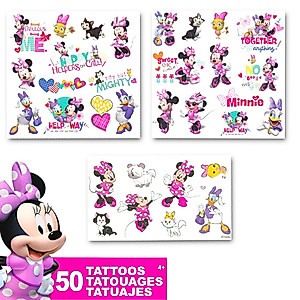 Minnie Mouse Twin Bedding Set for Toddlers - Bundle Includes Minnie Mouse Sheets with Flat Sheet, Fitted Sheet, and Pillowcase for Twin Bed Plus Tattoos, More | Minnie Mouse Bedroom Decor