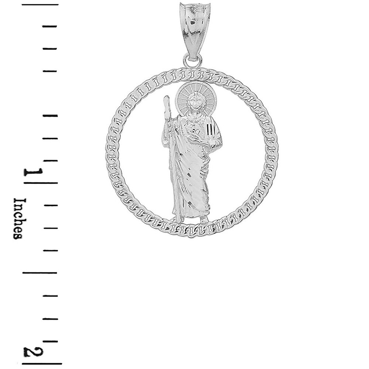 Sterling Silver Saint Jude Thaddeus Round Rope Design Frame Pendant