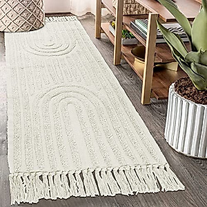 LEEVAN Hallway Runner Rug 2x8 Washable Kitchen Rug Boho Bedroom Rug with Tassel Beige Cotton Woven Floor Rug Long Entryway Rug Rainbow Rug Perfect for Office Living Room Laundry Room Dorm Classroom
