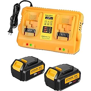 2 Pack 6.0Ah Replacement for Dewalt 20V Battery and 2-Ports DCB104 Battery Charger Station Compatible with dewalt 12-20V Battery