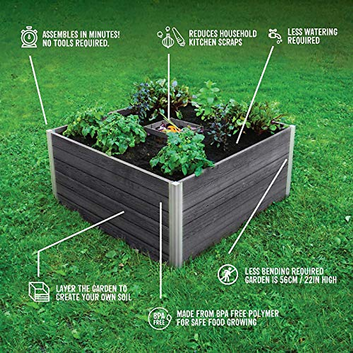 Vita Urbana 4x4x22 Keyhole Composting Garden - Slate Grey