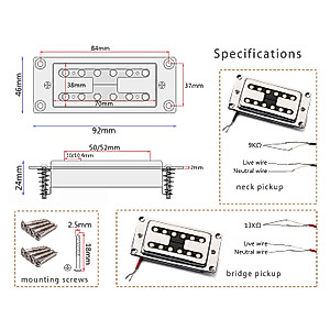 LAMSAM Humbucker Pickups Set, High Output Flush Polepiece Ceramic Magnet PUP Compatible Electric Guitar with Humbucker Pickup Configuration, Double Coil Bridge Neck Pick-up Replacements, Chrome