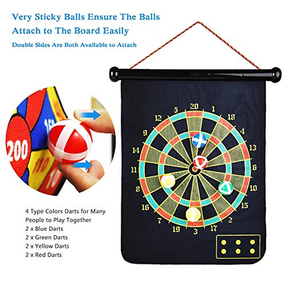 Magnetic Dart Board for Kids Adults with 12 Magnetic Darts and 8 Sticky Balls Reversible Rollup Kids Safe Dart Board Set for Boys Girls Easy Hanging Classic Dart Board Toys Indoor Outdoors Party Games
