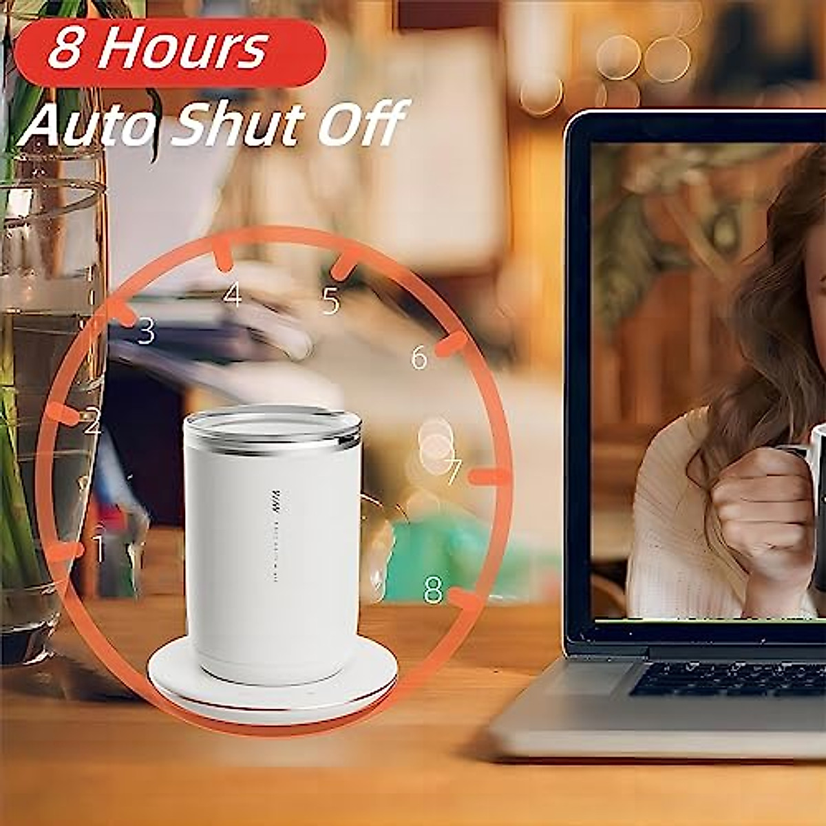 MugAnime Thermostatic Auto Stirring Coffee Mug, Warmer Control Stirring for Coffee,Tea,Cocoa,Milk.Stir 2 min Keep 131℉/55℃ 8 Hour(with Lid) White11 oz Electric Mixer Mug