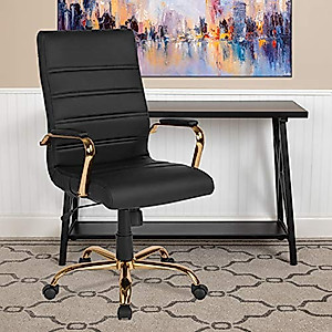 Flash Furniture Whitney High Back Desk Chair - Black LeatherSoft Executive Swivel Office Chair with Gold Frame - Swivel Arm Chair