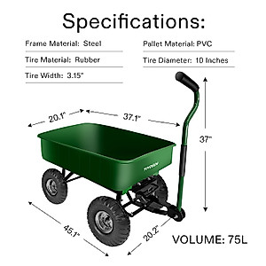 VIVOSUN Heavy-Duty Garden Dump Cart, 600-Pound Capacity, Multifunctional Pulling Wagon with 10" Pneumatic Tires for Outdoors, Lawns, Yards, Farms, and Ranches, Green