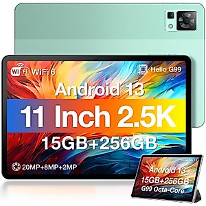 DOOGEE T30 PRO Tablet,11''2.5K Android Tablet, 15GB+256GB Android 13 Tablets, Octa-Core Gaming Tablet, 8580mAh,Hi-Res Quad Speakers, 20MP Camera, TÜV Low Bluelight, Split Screen Green