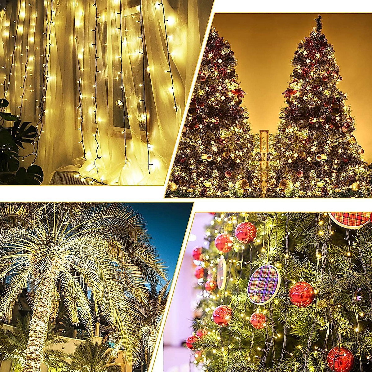 QUWIN Led Outdoor Christmas String Lights, 500 LED UL Certified 8 Lighting Modes, Indoor & Outside Waterproof Fairy Light for Christmas Tree, Patio, Holidays, Party (180 Ft Warm White)