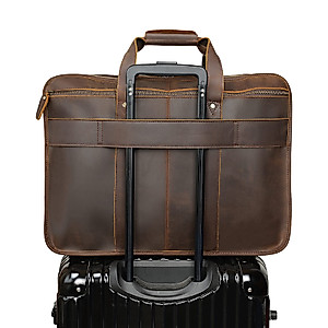 Polare 18.5” Full Grain Leather Laptop Briefcase Messenger Work Bag Overnight Bag For Men X-Large Fits 17.3” Laptop