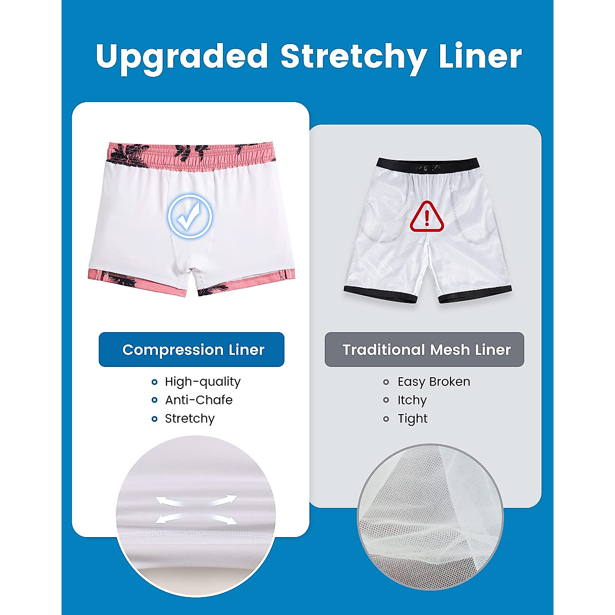 maamgic Mens Swim Trunks with Compression Liner Short Stretch Mens Bathing Suit Quick Dry Swimming Trunks Swimsuit Plamtree Pink Large