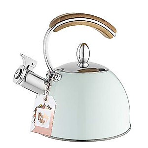 Pinky Up Presley Tea Kettle, Stovetop Stainless Steel Kettle, Whistling, Tea Accessory gifts, Fast Boil Water Kettle, Wooden Handle, 70 oz, Pistachio