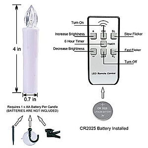 Homemory 20 PCS LED Window Candles with Remote Timer, Battery Operated Flameless Taper Christmas Candles Light with Clips/Suction Cups, Flickering Warm White Light, Dia 0.7''x 4''