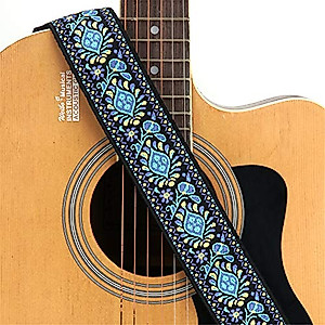 tifanso Guitar Strap Jacquard Weave Guitar Strap with Leather Ends - Soft Adjustable Acoustic Guitar Strap for Electric Bass, Come With Strap Button, 1 Pair Strap Locks and 3 Guitar Picks