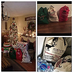 KEFAN 3 Pack Christmas Bag Santa Sack, Canvas Storage Bag for Gifts Wrapping with Drawstrings Large Size 27.5"x19.5"