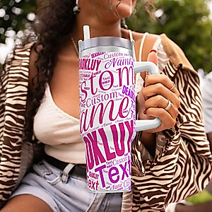 deaokluy Custom 40 OZ Ice Bully Cup with Handle Straw, Personalized Stainless Steel Tumbler with Lid Add Name Text, Choose Letter to Custom Travel Coffee Cup Present for Mom Dad Birthday Christmas