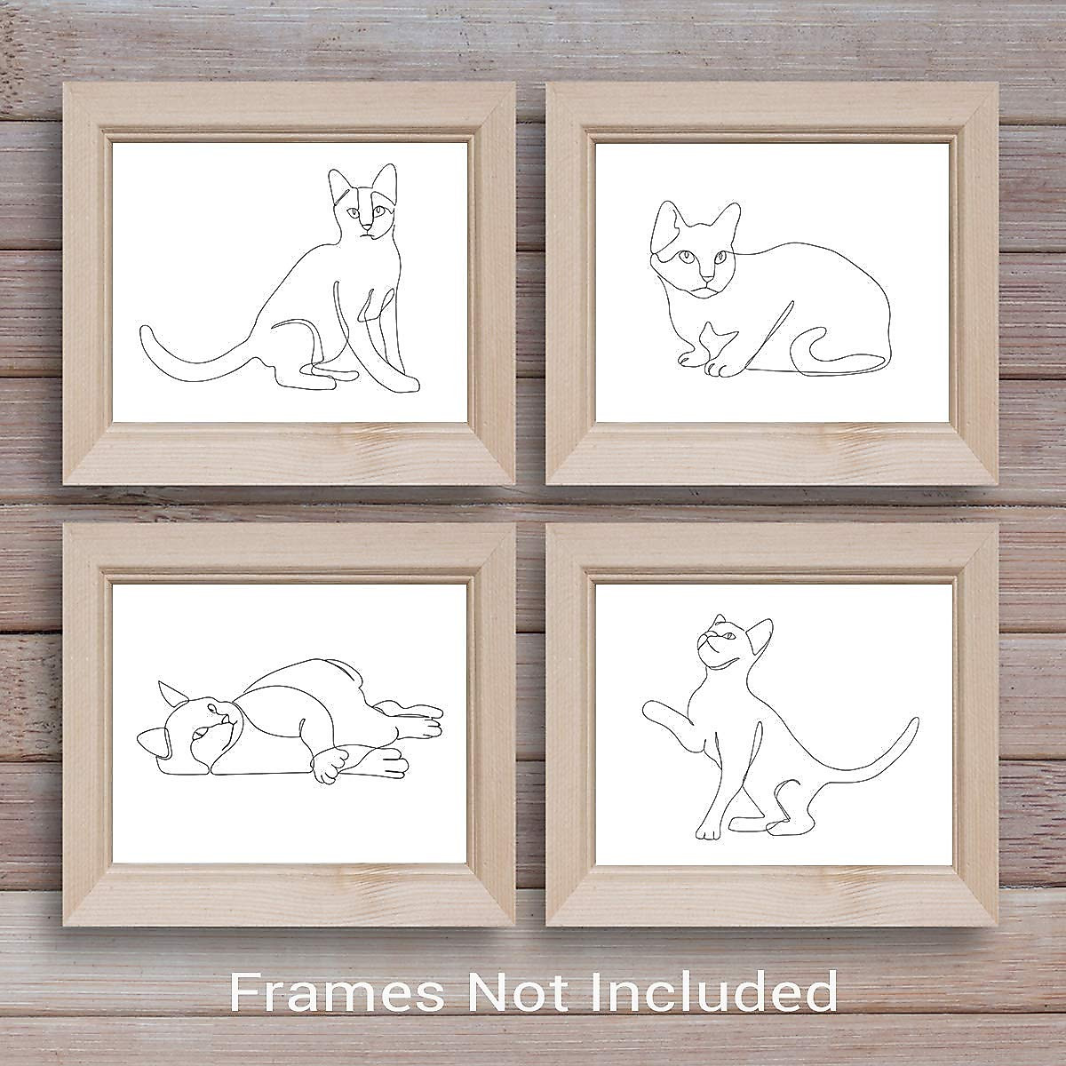 Cats Wall Art - Set of 4-8”x10” Unframed Minimalist Black & White Decor Prints - Makes a Great Gift Under $20 for Cat Lovers