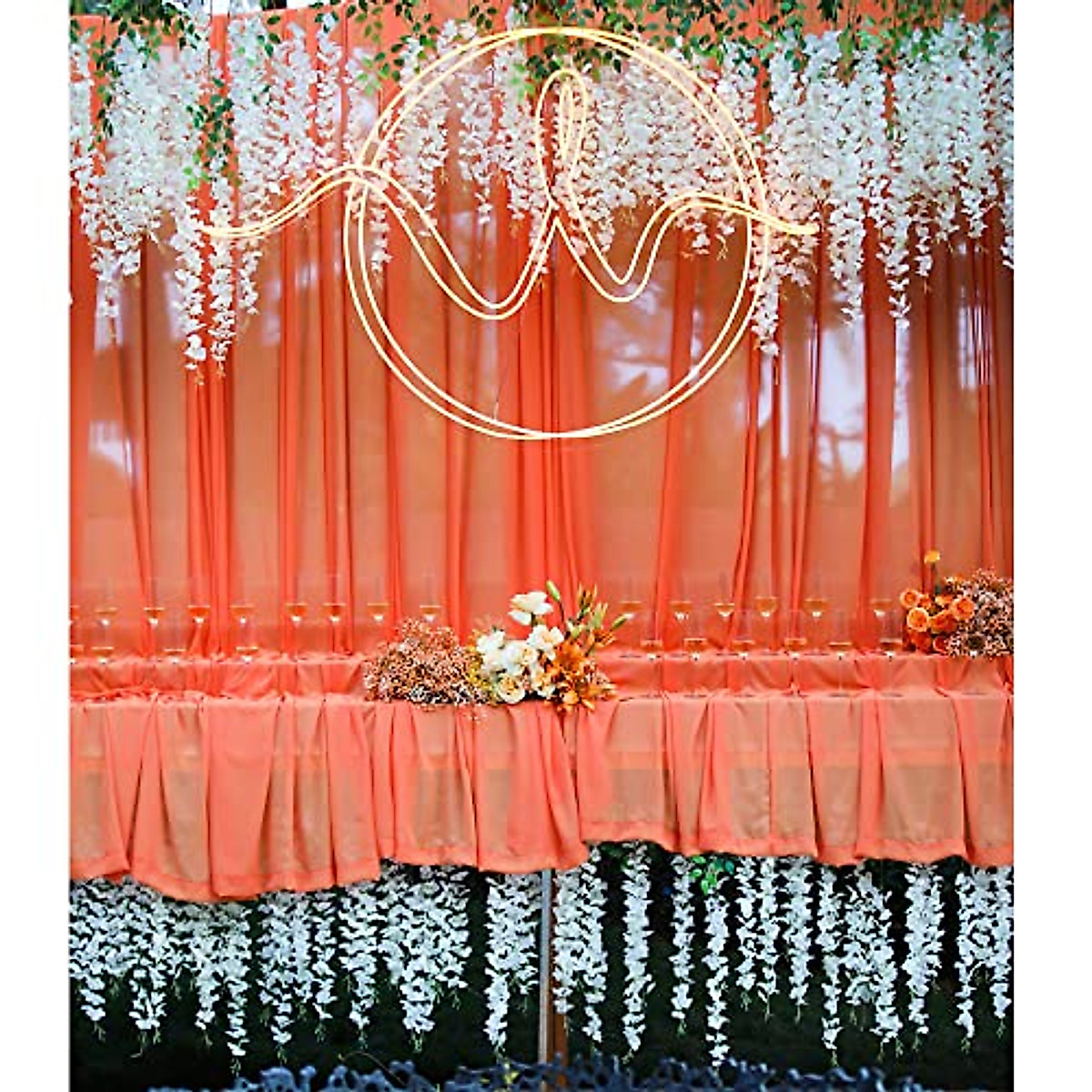 Lmeison 24 Pack Wisteria Hanging Flowers, Wisteria Garland Artificial Fake Wisteria Vine Rattan Hanging Garland Silk Flowers for Home, Party, Wedding Decor, White