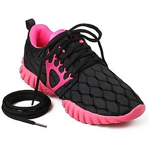 Puzeam 2 Pairs Oval Athletic Shoelaces 30 Colors 1/4" Half Round Shoe Laces for Sneakers - Black 60