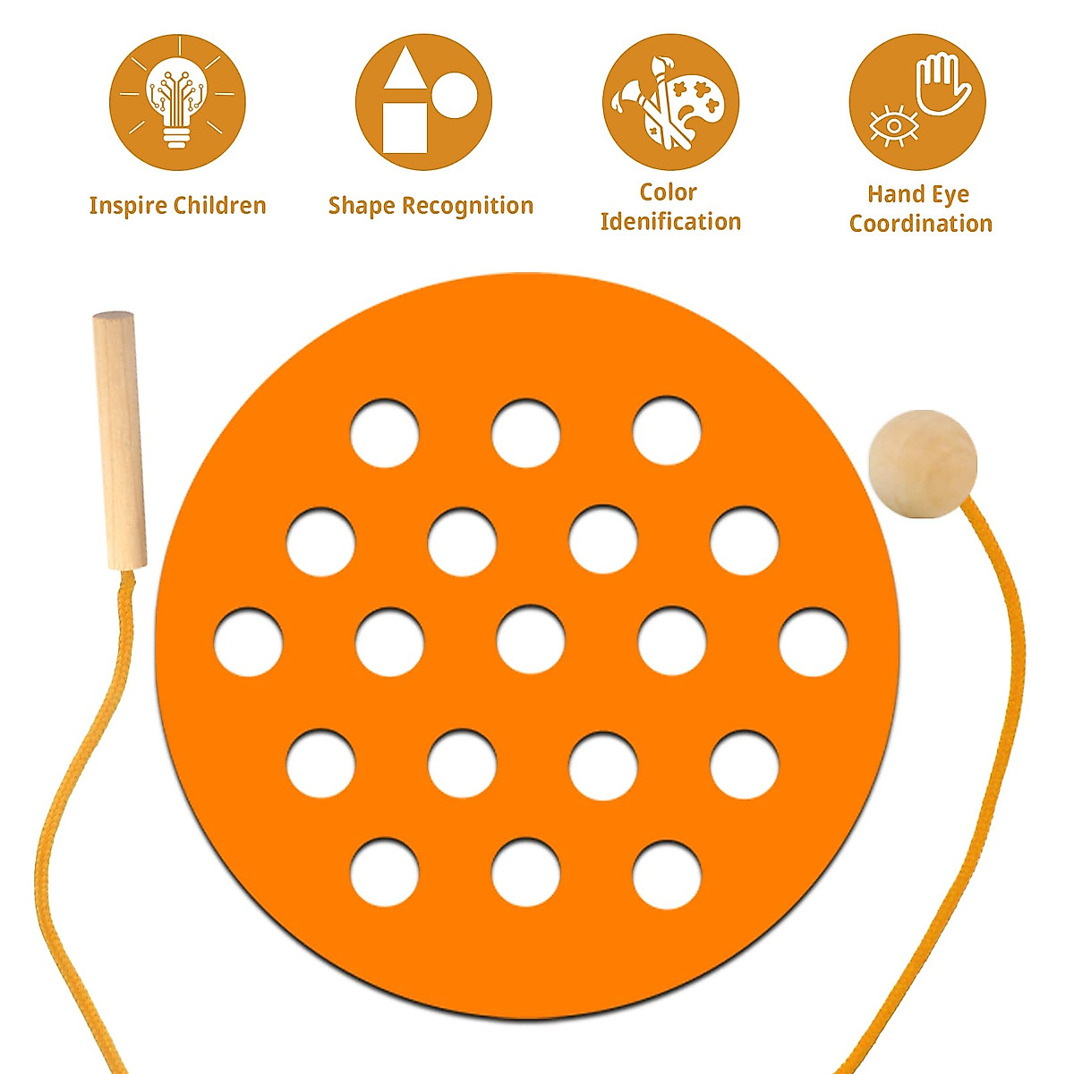 6 Pcs Lacing Toy Toddlers, Geometric Wooden Threading Toys, Educational and Learning Montessori Activity Baby and Kids, Fine Motor Skill Toys, Pumpkin, Corn, Tomato, Eggplant, Broccoli, Carrot