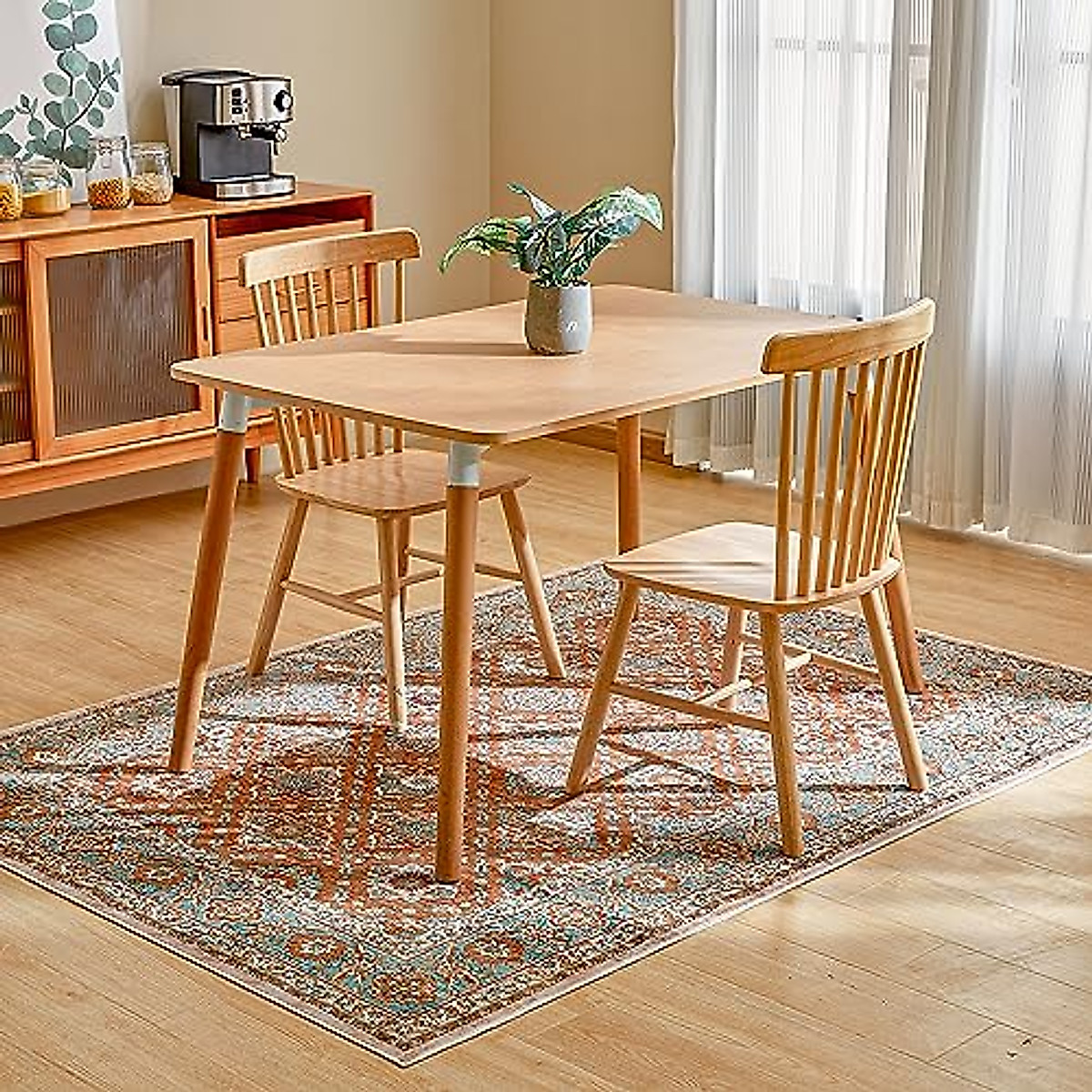 Boho Vintage Area Rug - 5x7 Large Persian Washable Living Room Rug Ultra-Thin Non-Slip Non-Shedding Print Floor Carpet for Bedroom Home